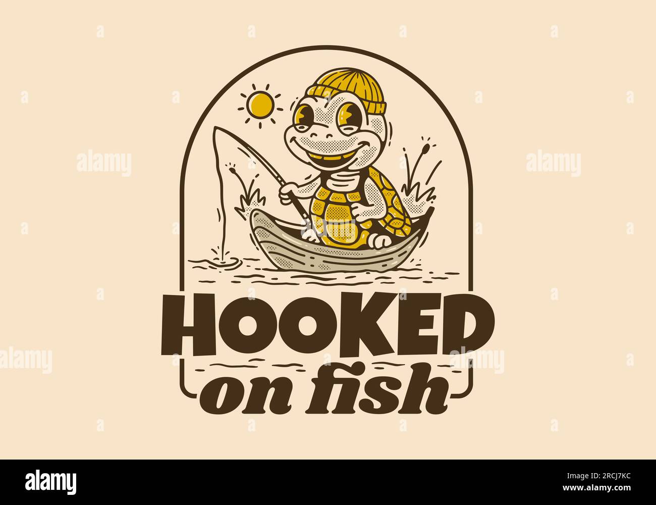 Hooked on fish, Mascot character illustration of the turtle fishing on ...
