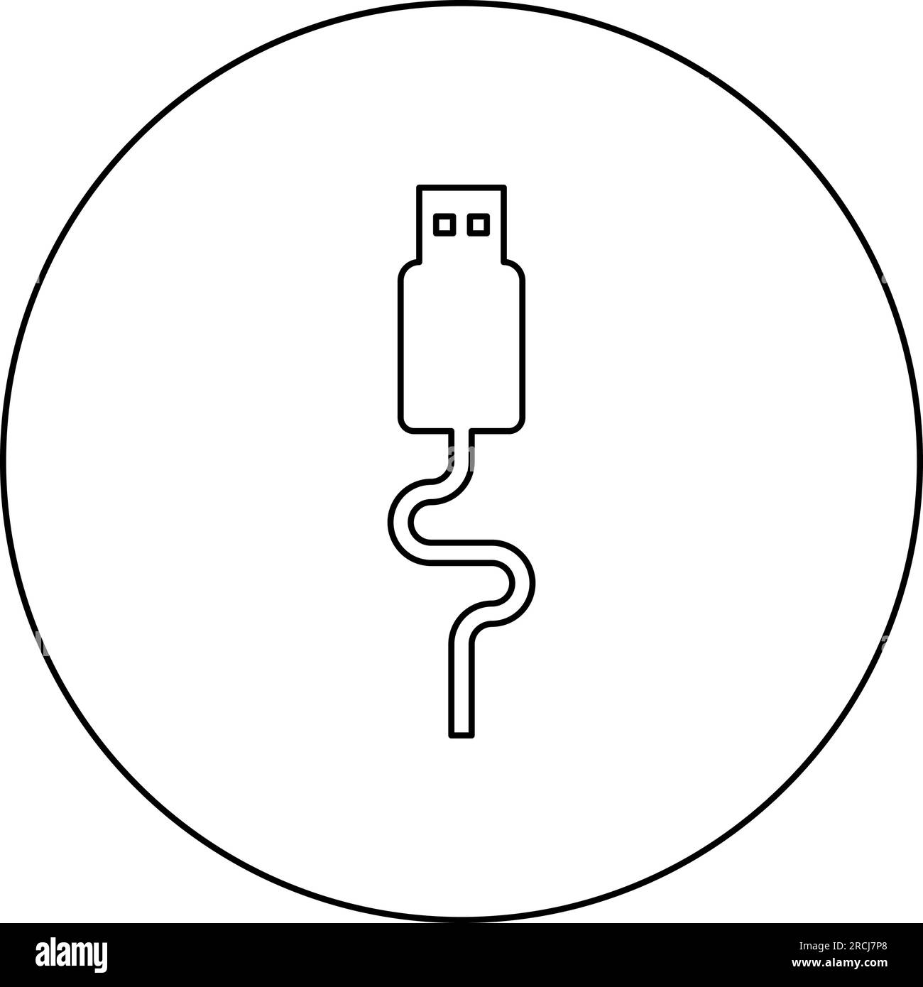 USB cable connector type A data icon in circle round black color vector ...