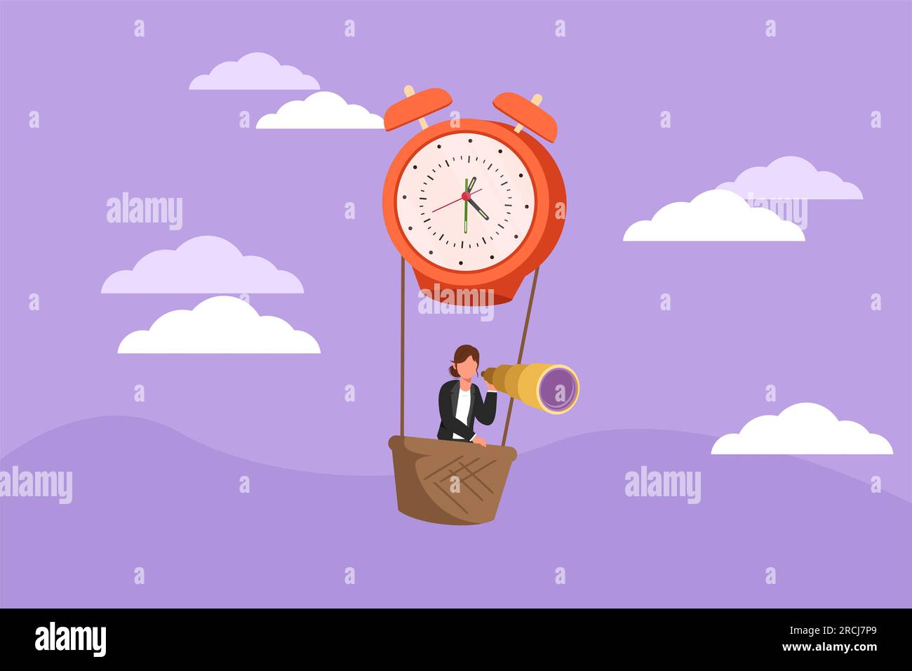 Graphic flat design drawing businesswoman, manager or employee ride hot ...