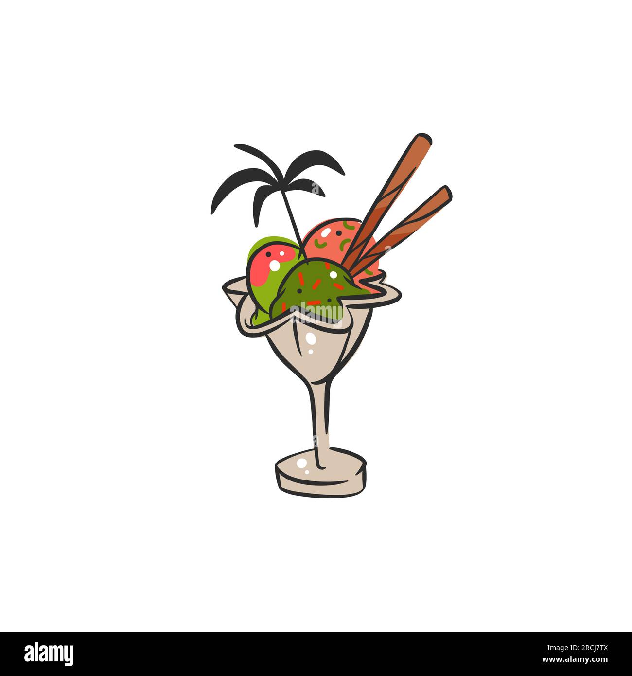 Hand drawn vector abstract cartoon ice creram glass cup ,sundae line ...