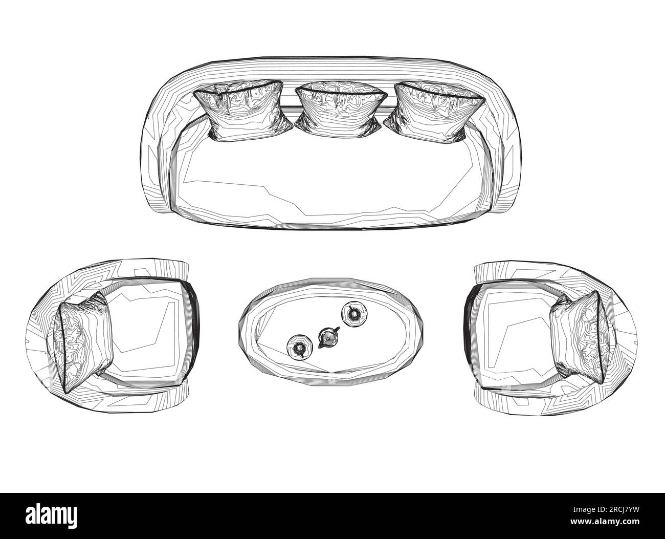 Set of contour furniture for a living room or office in outline style ...