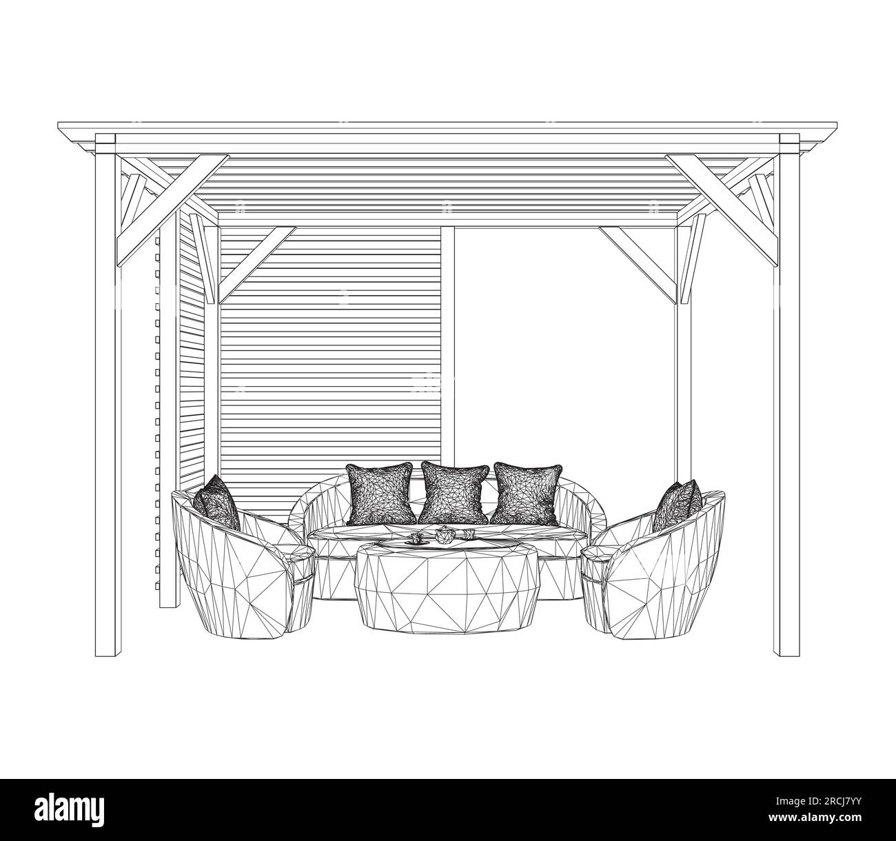 Gazebo wireframe garden modern graphic black white architect landscape ...