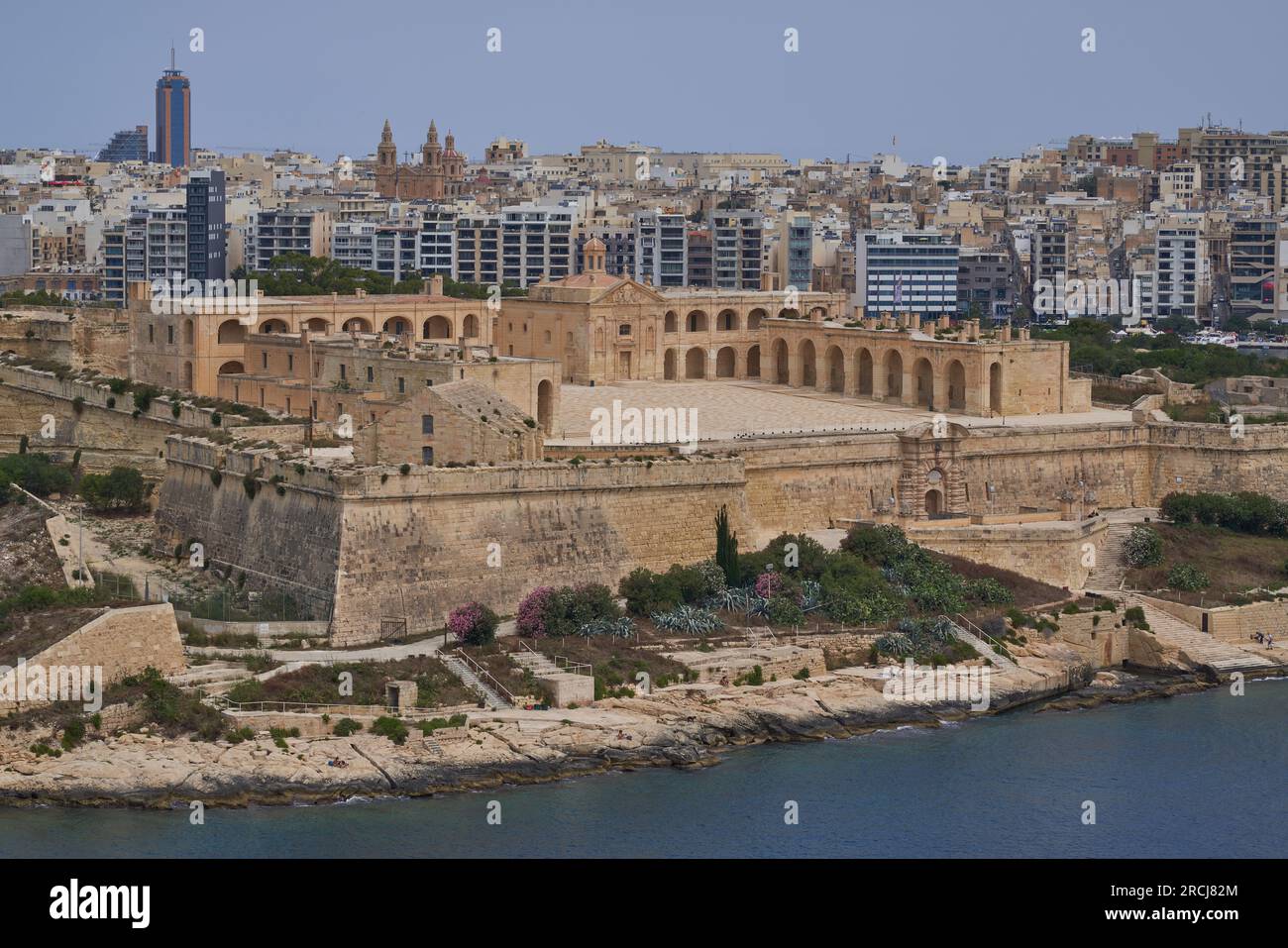 Historic Fort Manoel viewed from the battlements of Valetta in Malta ...
