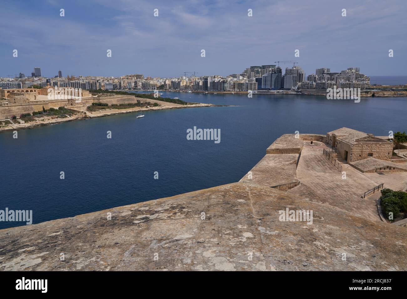 Historic Fort Manoel viewed from the battlements of Valetta in Malta ...