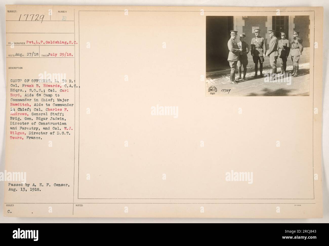 Group of officers, from left to right: Col. Frank B. Edwards, C.A.C ...