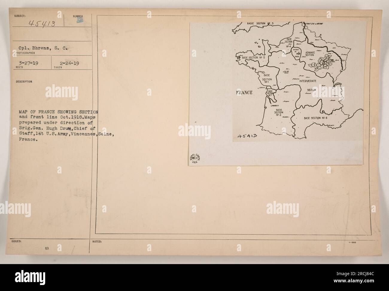 Caption: Map of France showing the sections and front line in October ...