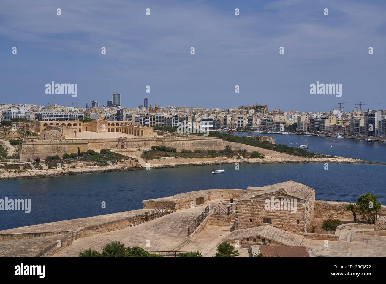 Historic Fort Manoel viewed from the battlements of Valetta in Malta ...