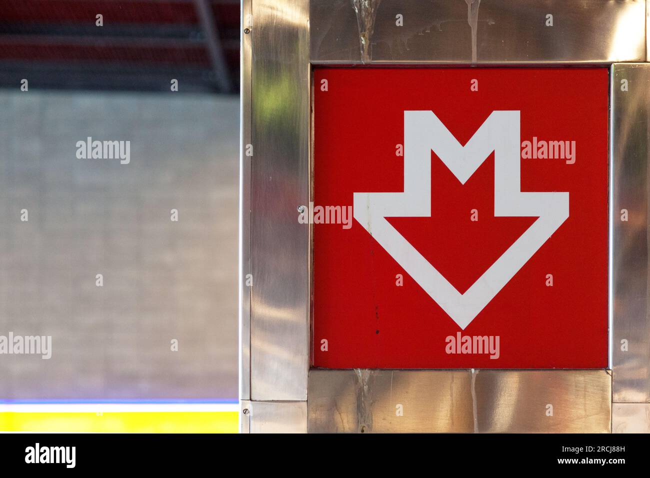 Prague, Czech Republic - June 14 2018: Subway sign of the metro network ...