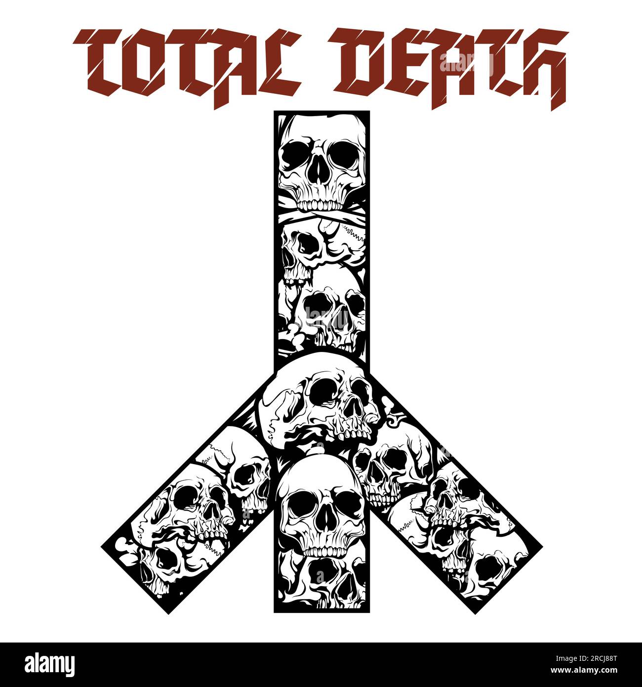 Ancient Scandinavian Rune Algiz with human skulls drawn in vintage ...