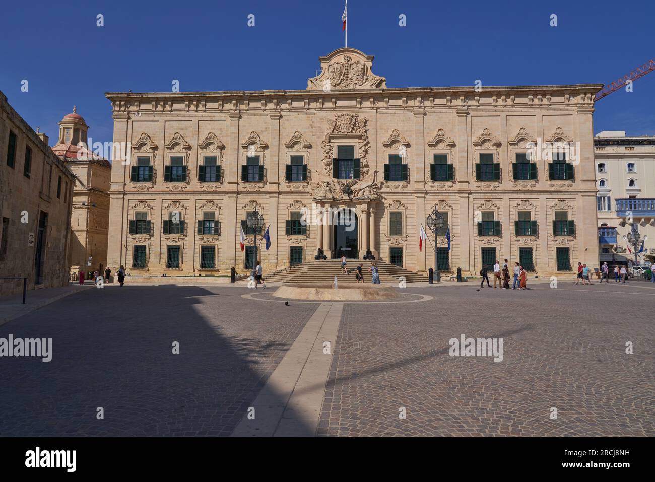 Historic buildings inside the fortified ancient city of Valetta in ...
