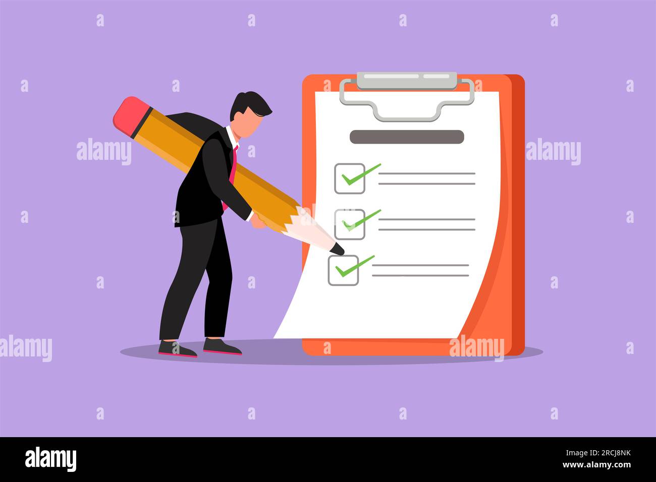 Character flat drawing active businessman standing and mark checklist ...
