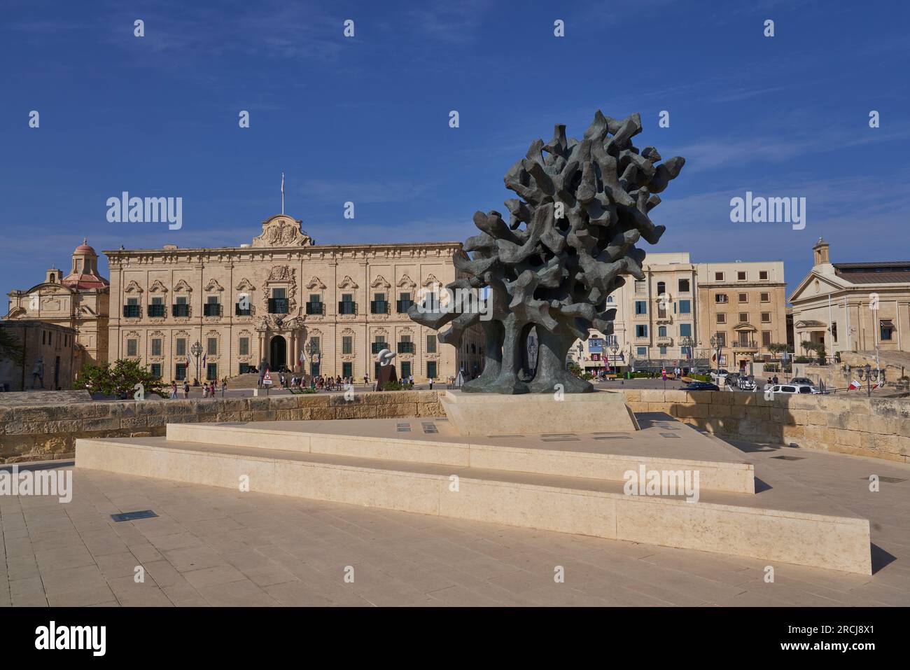 Historic buildings inside the fortified ancient city of Valetta in ...