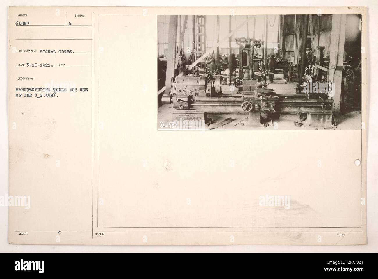 Photograph showing manufacturing tools used by the U.S. Army during ...