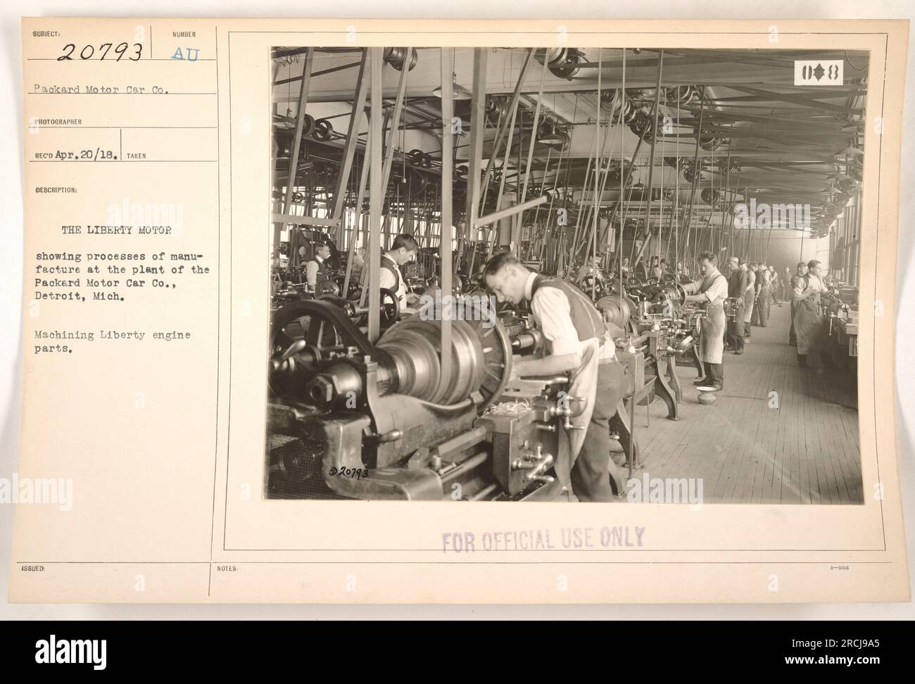 Manufacturing process of the Liberty motor at the Packard Motor Car Co ...
