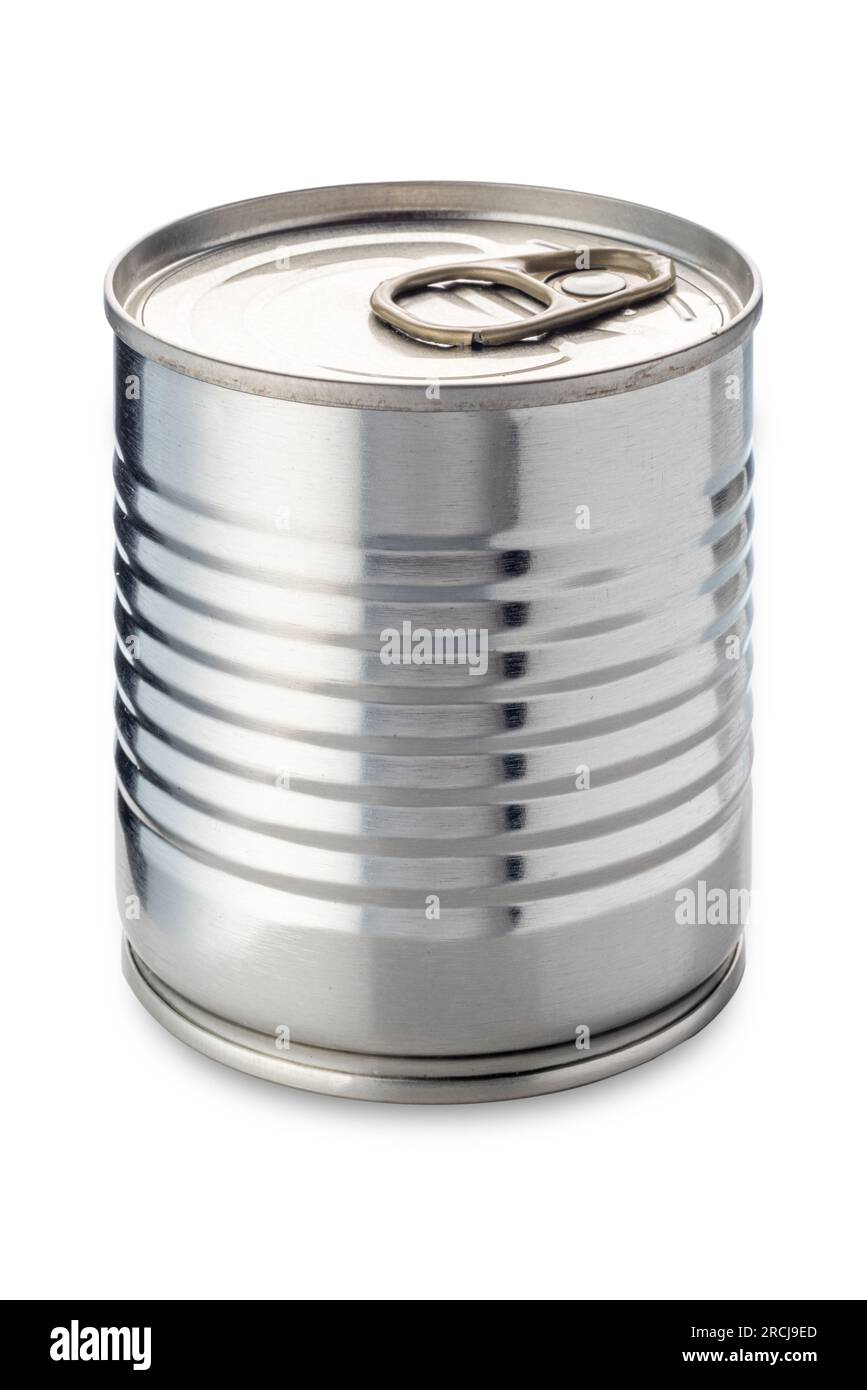 Tin can for preserved product design mock-up isolated on white with ...