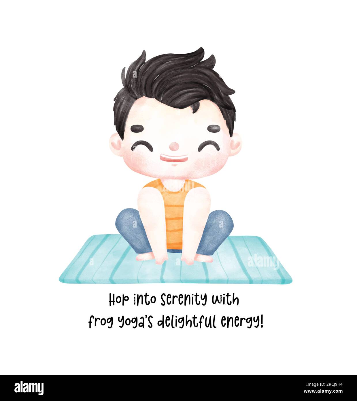 cute cartoon young kid boy in frog yoga pose radiates happiness and ...
