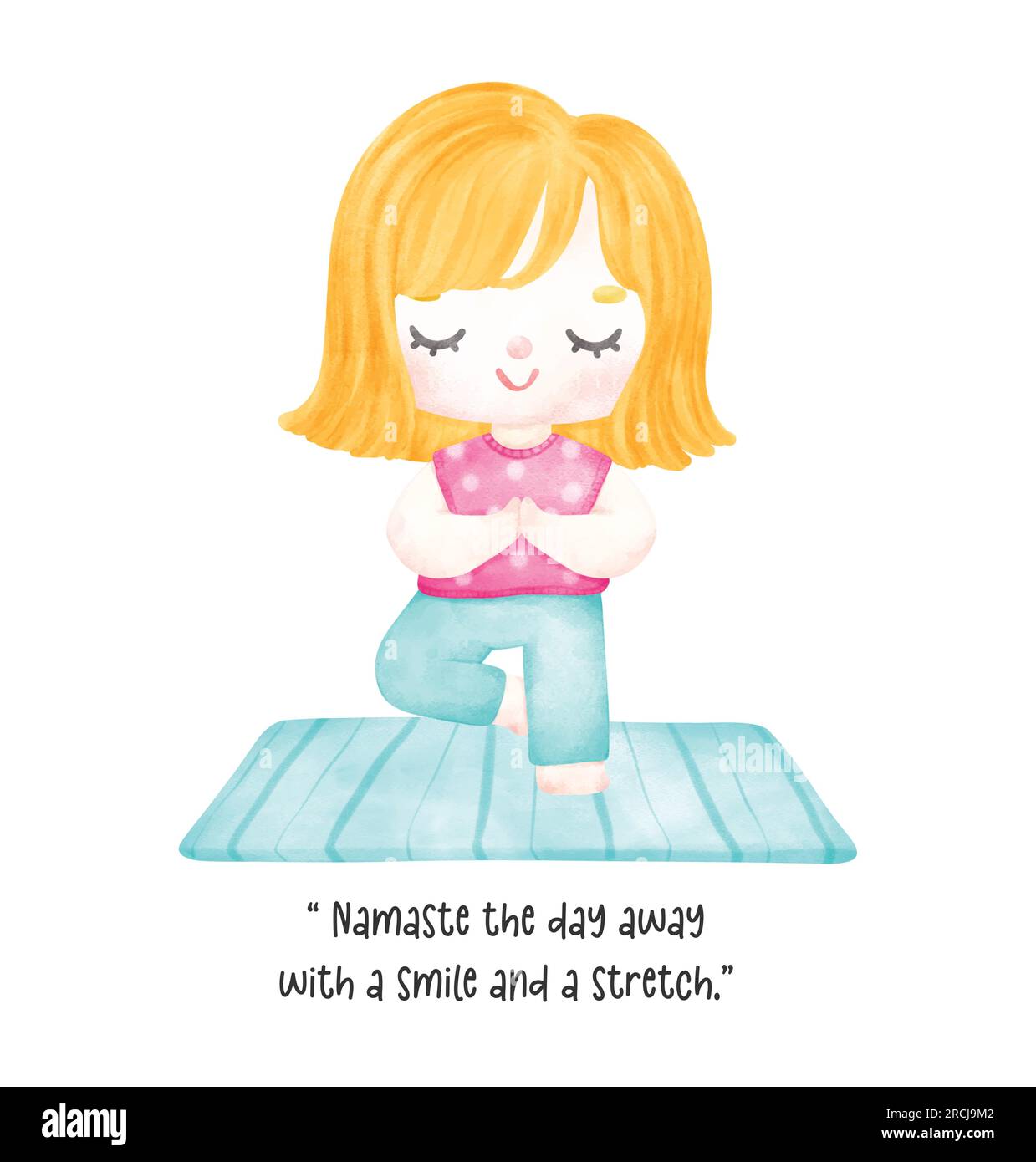 cute cartoon young girl in a three yoga pose radiates happiness and ...