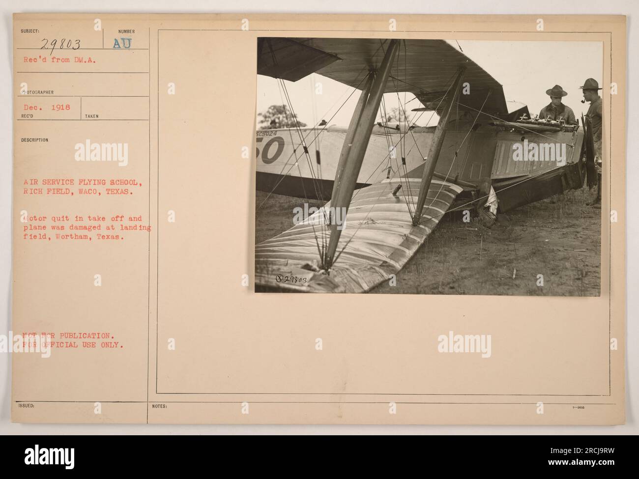 This photo depicts a damaged plane at the landing field in Wortham ...