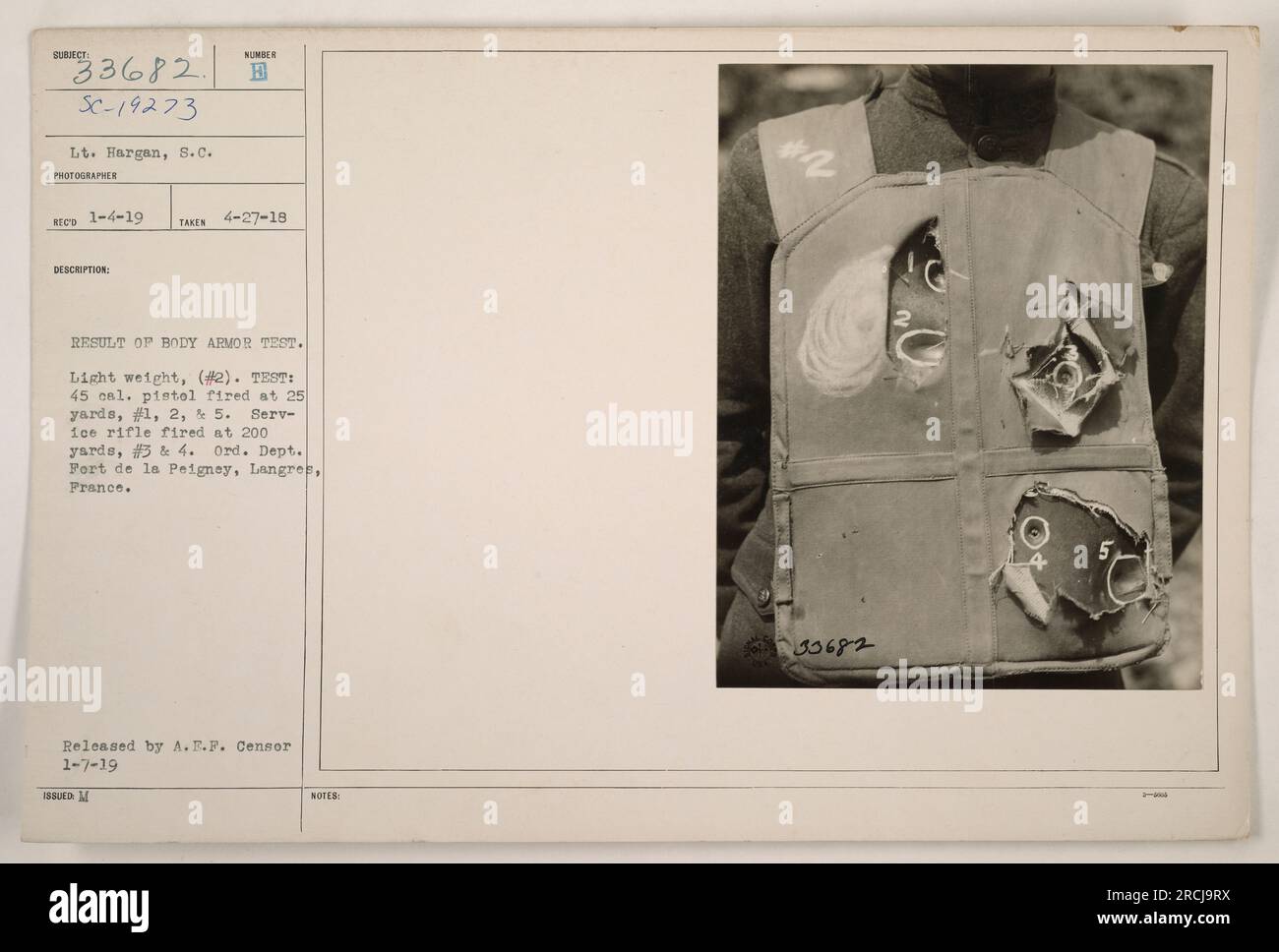 Lt. Hargan participates in a body armor test during World War One. The ...