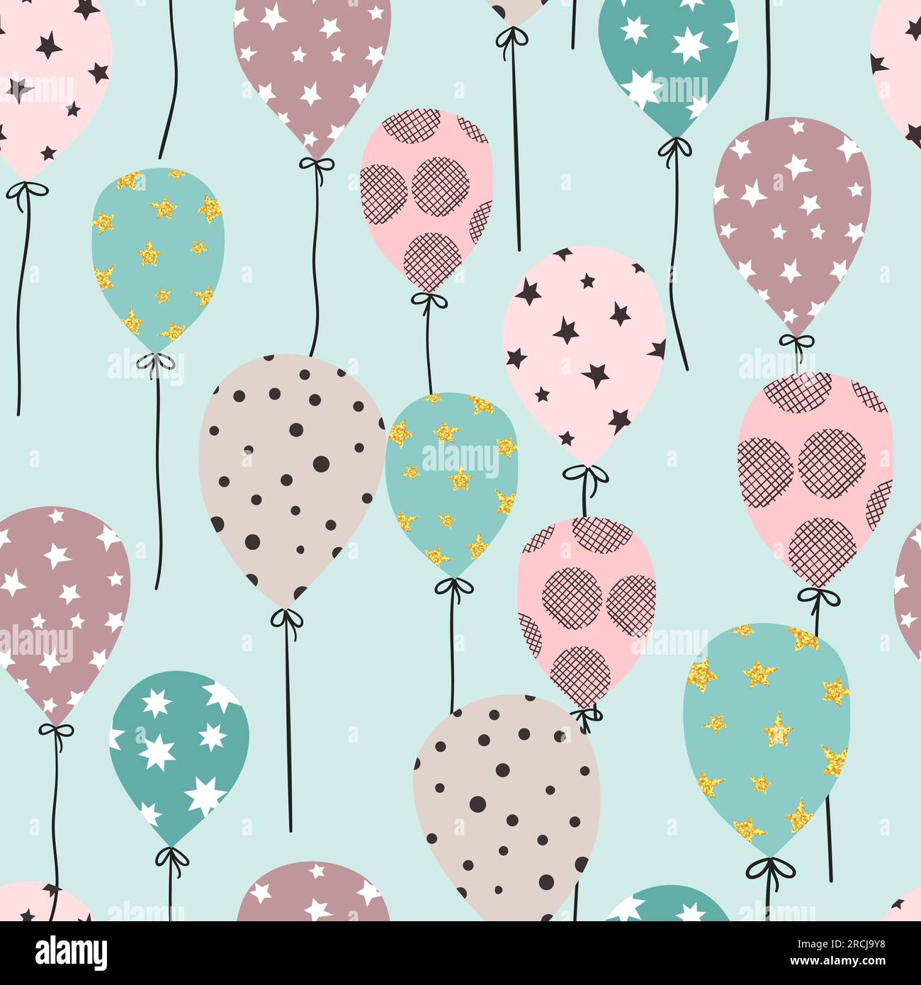 Seamless hand drawn balloons pattern. Vector celebration background ...