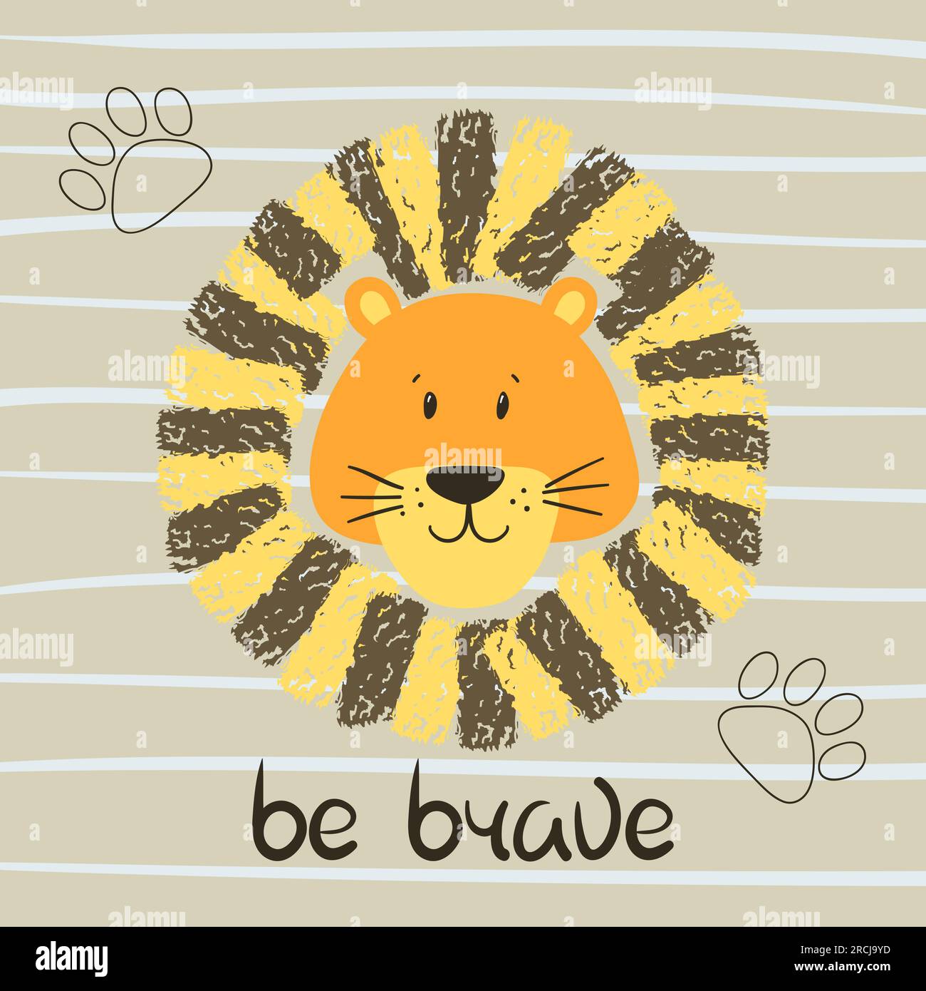 Cute cartoon lion head vector illustration. Be brave lettering Stock ...
