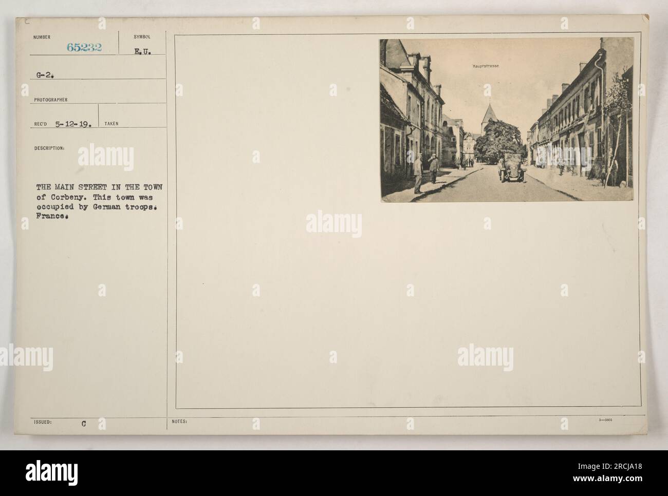 Corbeny's main street during World War One, showing the town under ...