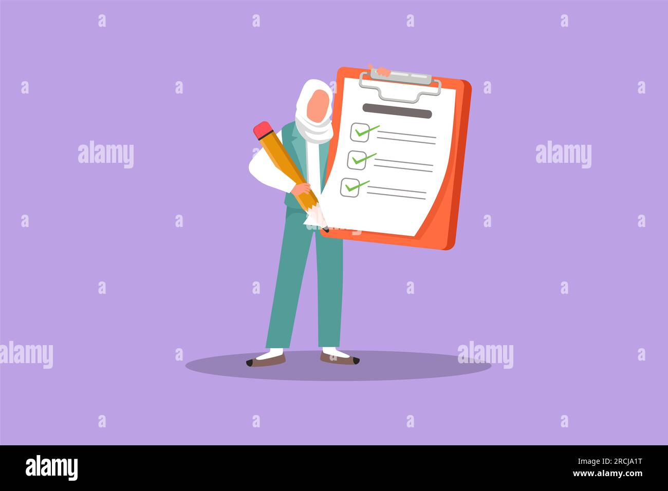 Graphic flat design drawing Arabian businesswoman standing and holding ...