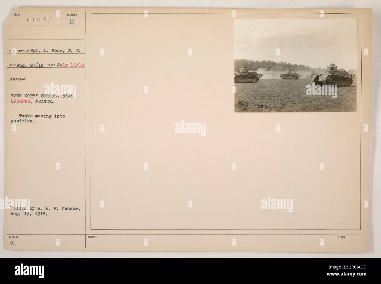 Tanks from the Tank Corps School near Langres, France, are seen moving ...