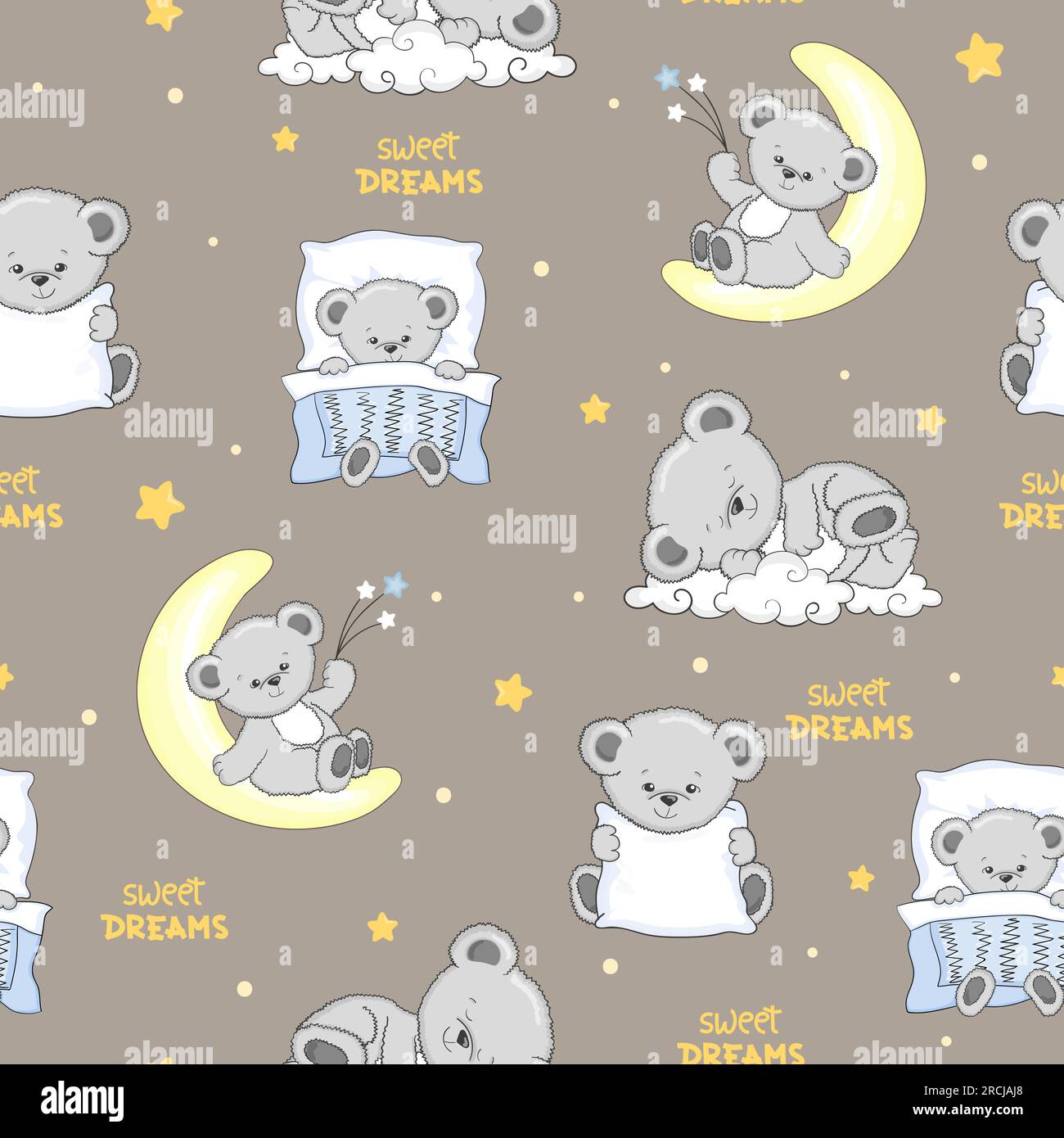 Cute sleeping Teddy Bears seamless pattern Stock Vector Image & Art - Alamy