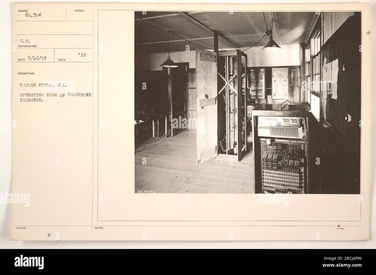 Operating room of Telephone Exchange at Taylor Field, Alabama. This ...