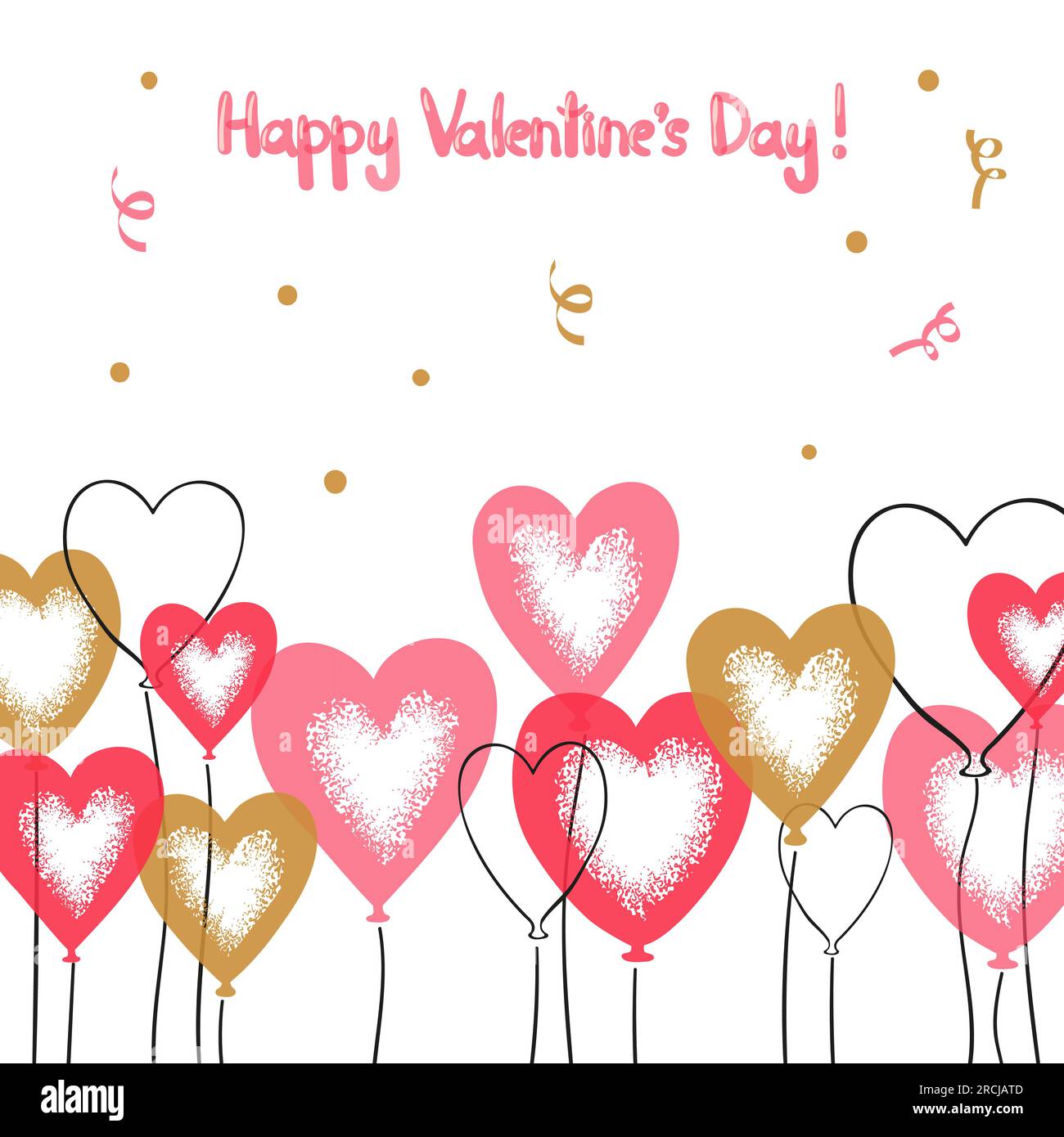 Valentine hearts balloons border. Vector romantic illustration Stock ...