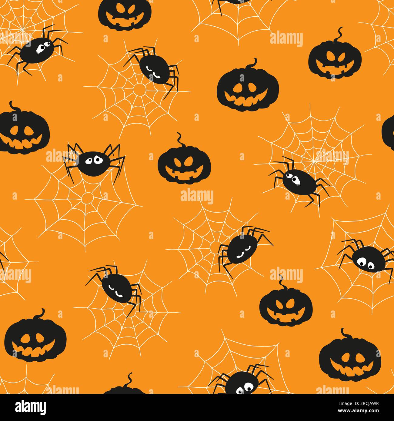Seamless pattern with cute spiders and pumpkins. Halloween theme ...
