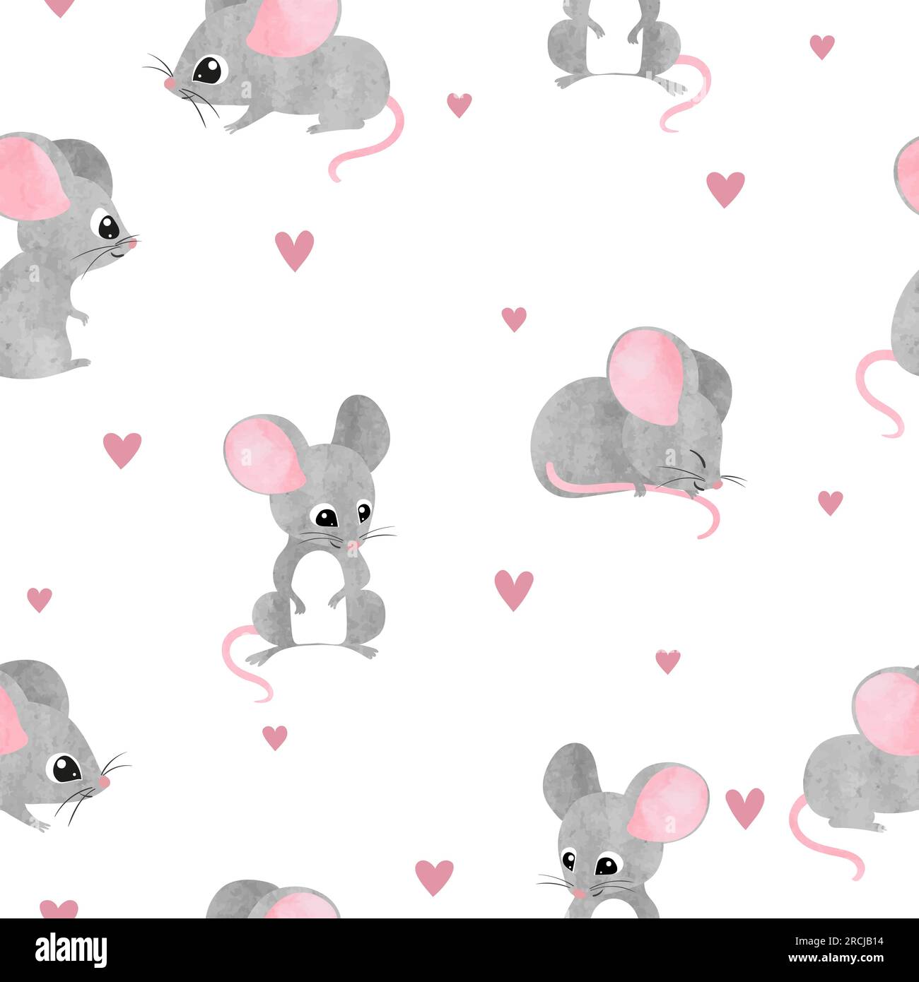 Seamless cute mice pattern. Vector watercolor mouse background for kids ...