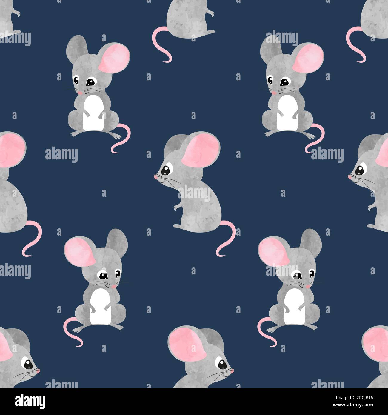 Seamless pattern with cute cartoon mice. Vector watercolor mouse ...