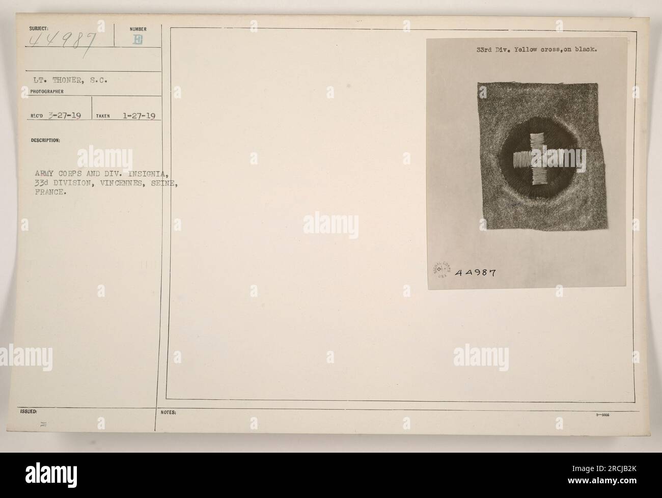 Photograph: Army Corps and Division Insignia of the 33rd Division in ...