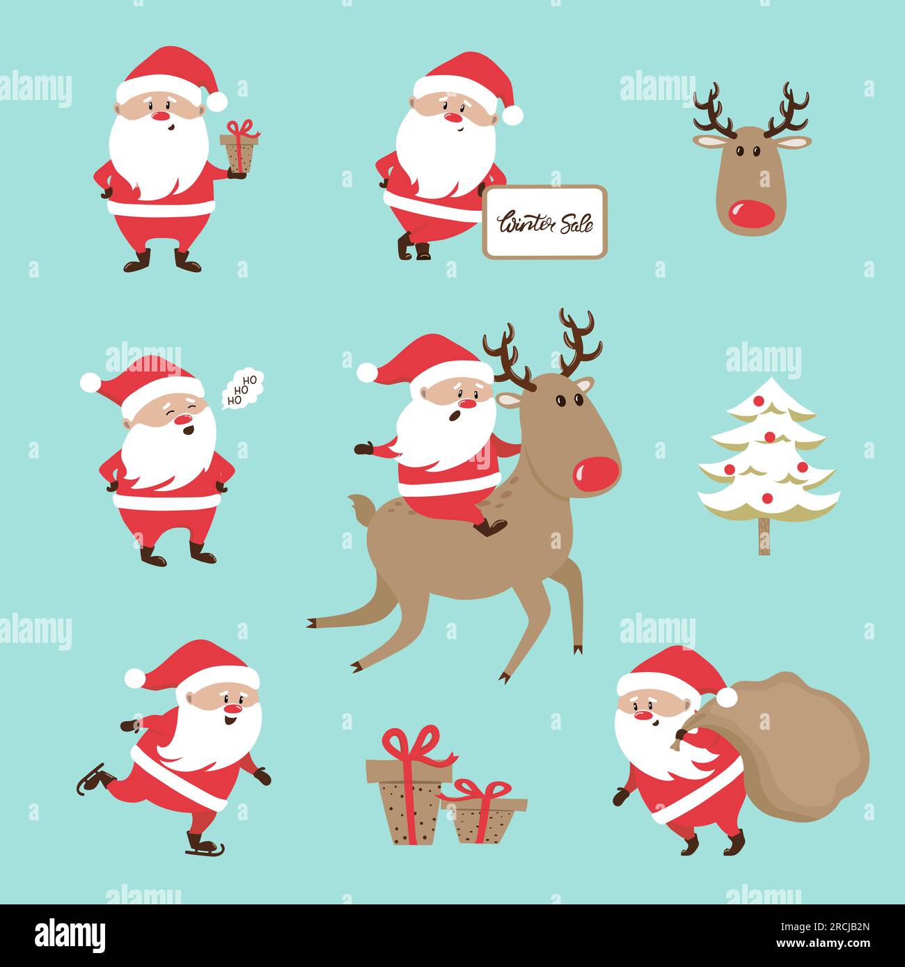 Set of cartoon Santa Claus. Christmas collection Stock Vector Image ...