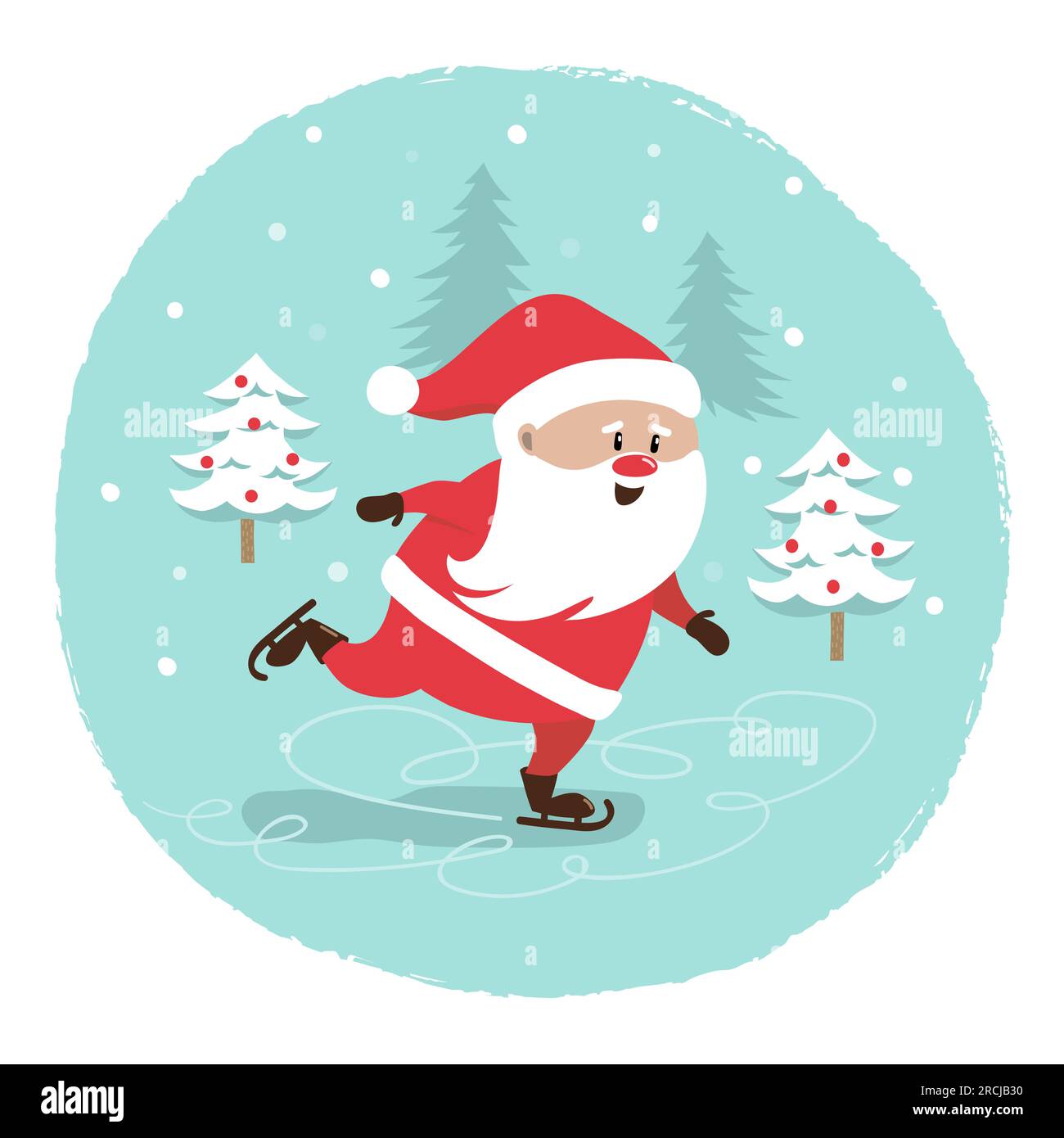 Merry Christmas card design. Skating Santa Claus. Vector illustration ...