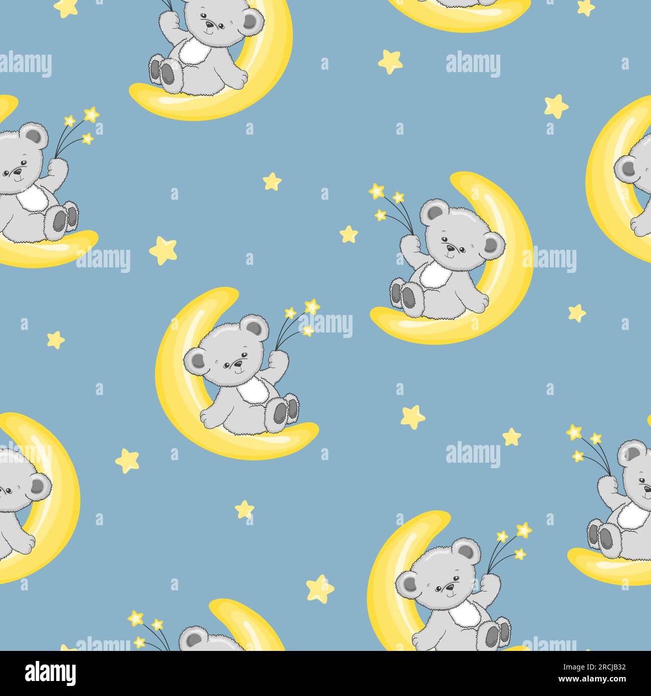 Seamless night pattern with cute Teddy bears on the moon. Baby print ...
