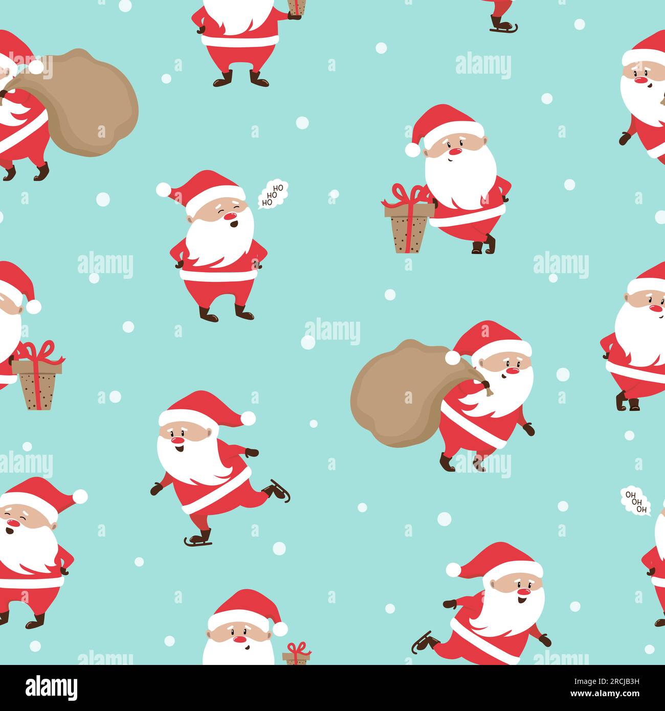 Merry Christmas seamless pattern with cute Santa Claus. Wrapping paper ...