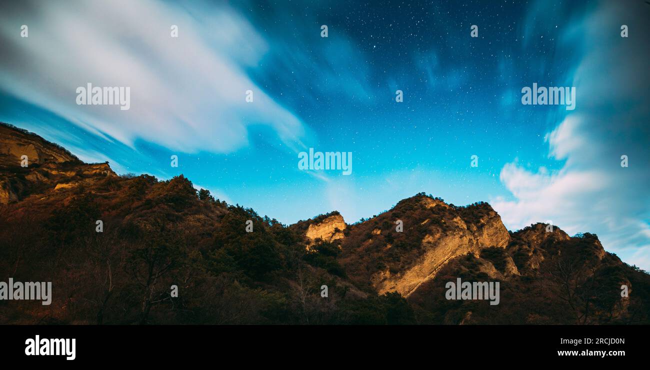 Mtskheta, Georgia. Autumn Night Starry Sky With Glowing Stars Above ...