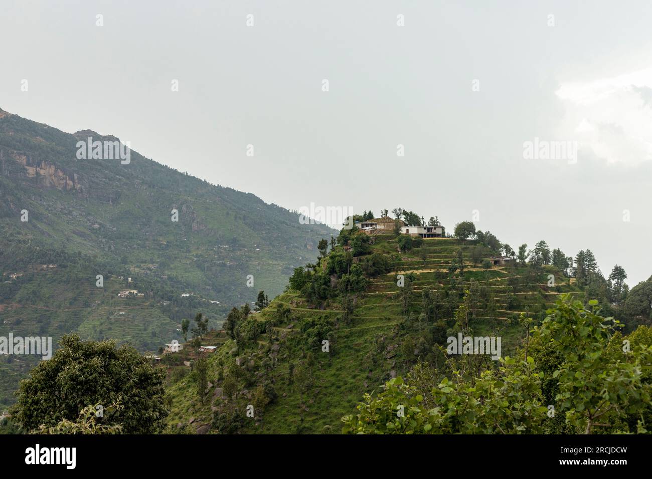Houses and agricultural fields in the mountain valley of Swat Stock ...