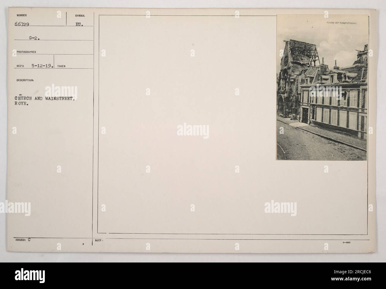 Church and Main Street in Roye, captured in a photograph numbered 66729 ...