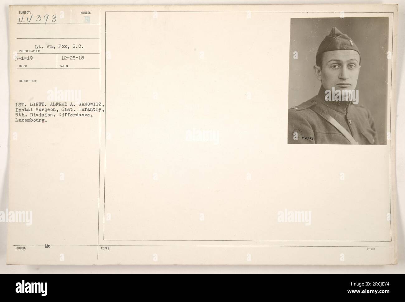 This photograph features 1st Lieutenant Alfred A. Janowitz, a dental ...
