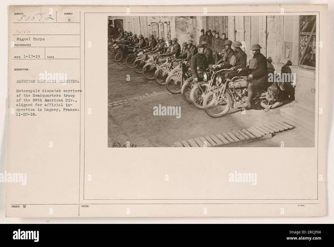 Motorcycle dispatch carriers from the Headquarters troop of the 88th ...