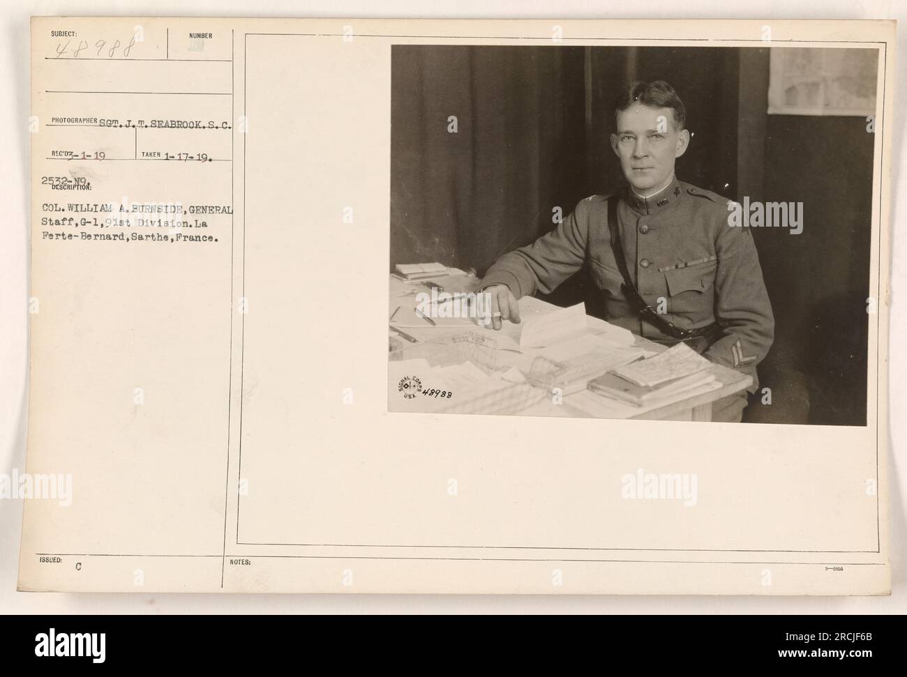 Colonel William A. Burnside, a member of the General Staff, G-1, 91st ...