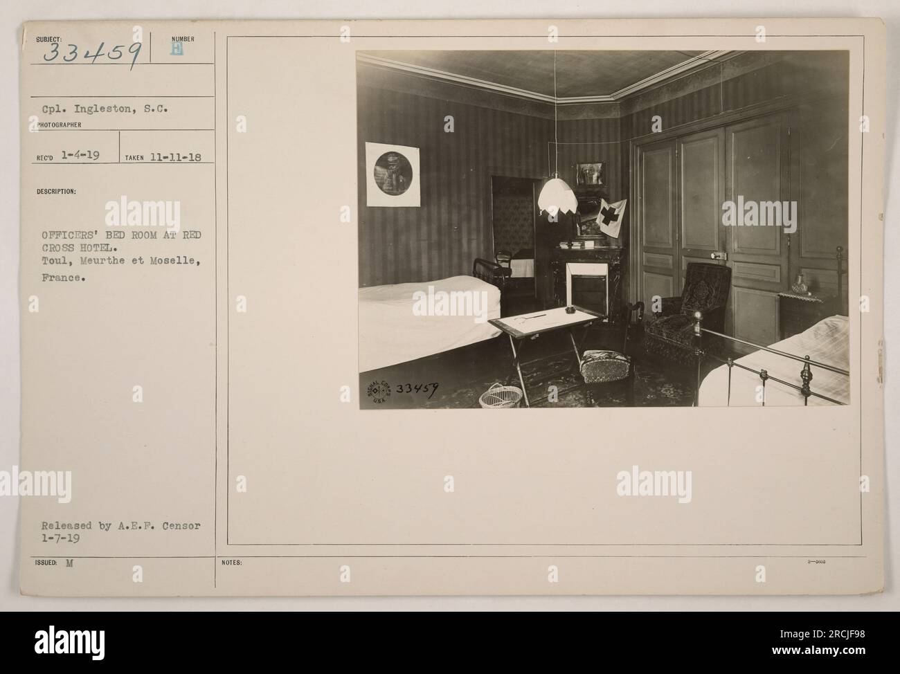 Caption: "Cpl. Ingleston inside the officers' bedroom at Red Cross ...