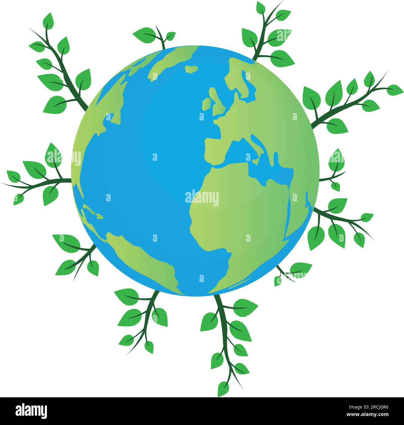 Earth globe with plants with green leaves around it Stock Vector Image ...