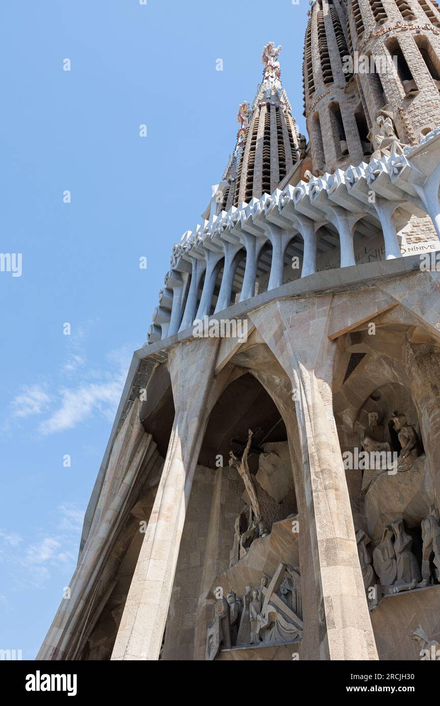 The statues on the Outer Facade of the Basilica of the Sagrada Familia, Barcelona, Spain ...