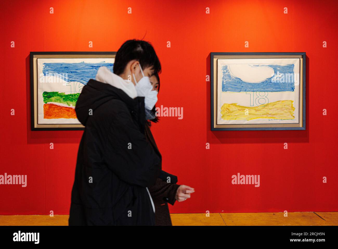 People Walking and Admiring Paintings in a Modern Art Gallery Stock ...