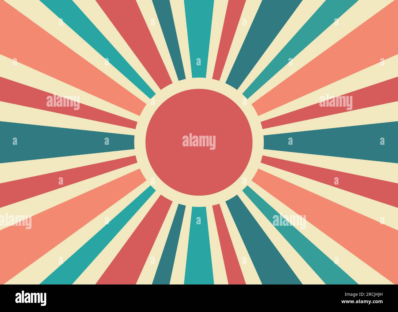 Vintage striped backdrop with a sun. Bright groovy poster or placard ...